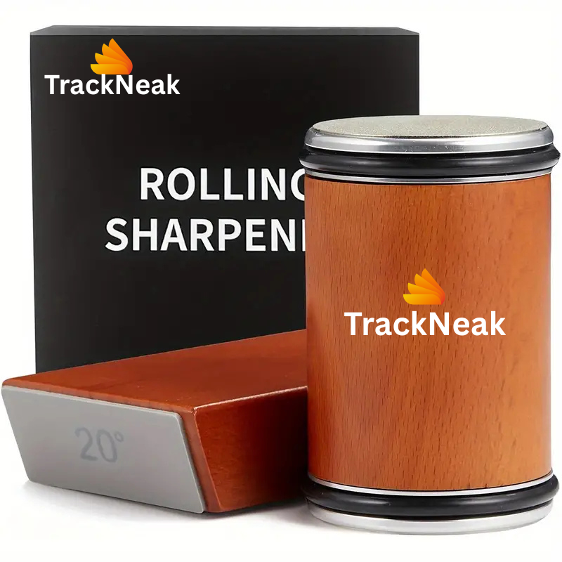 TrackNeak Premium Walnut Wood Rolling Knife Sharpener Kit with 4 Stron